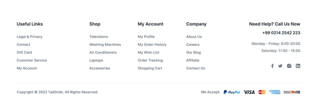Tailwind E-Commerce Footers - Components and Sections | TailGrids
