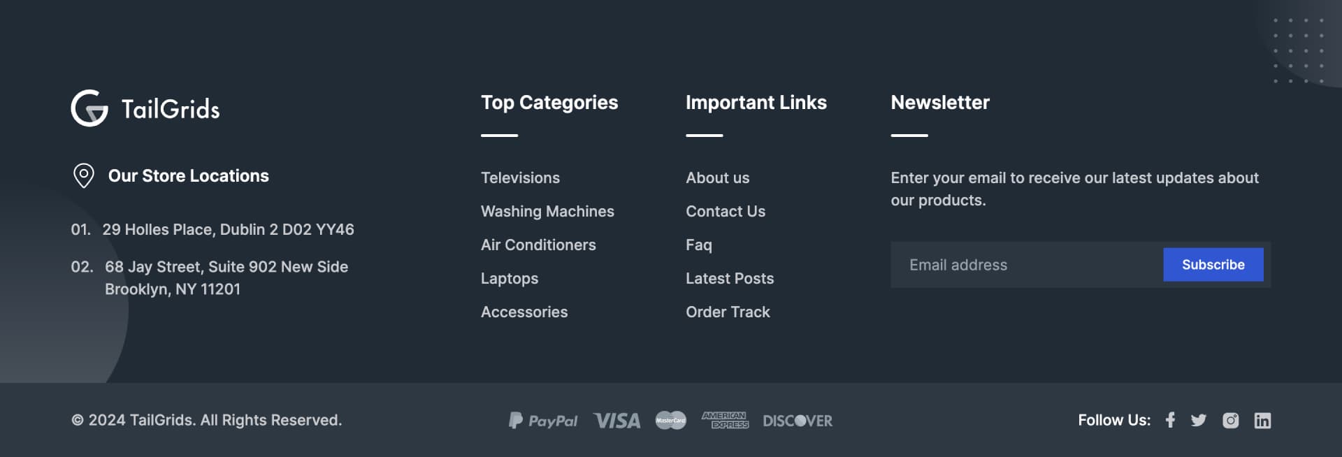 Tailwind E-Commerce Footers - Components and Sections | TailGrids