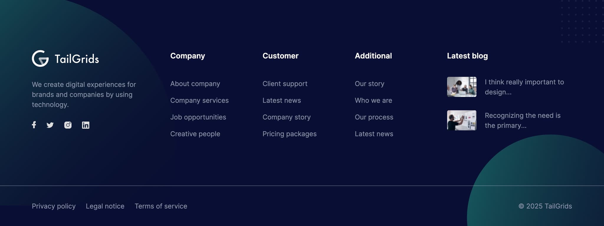Tailwind Footers - Components and Sections | TailGrids