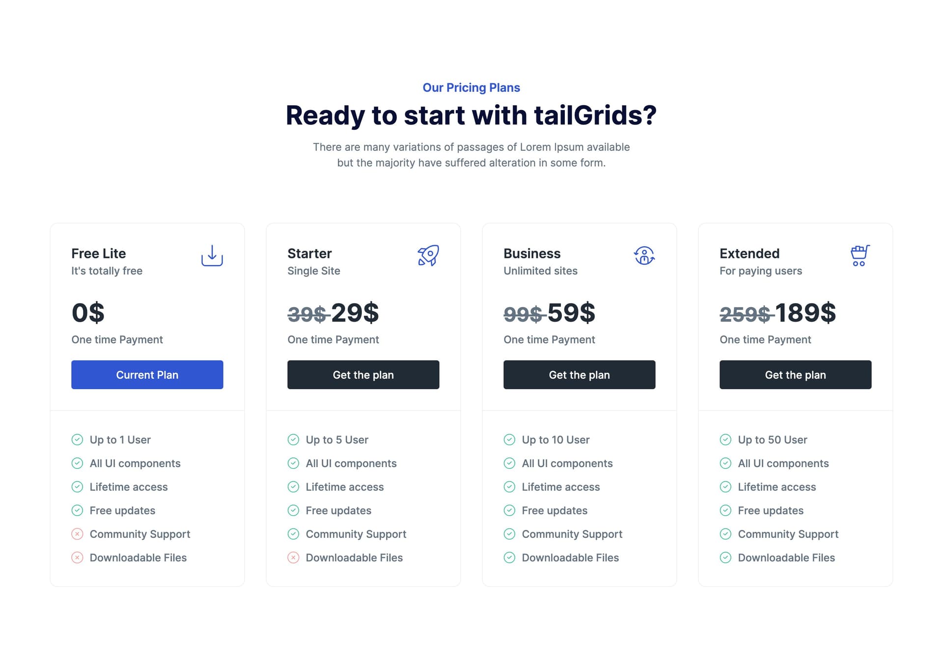 Tailwind Pricing Tables - Components and Sections | TailGrids