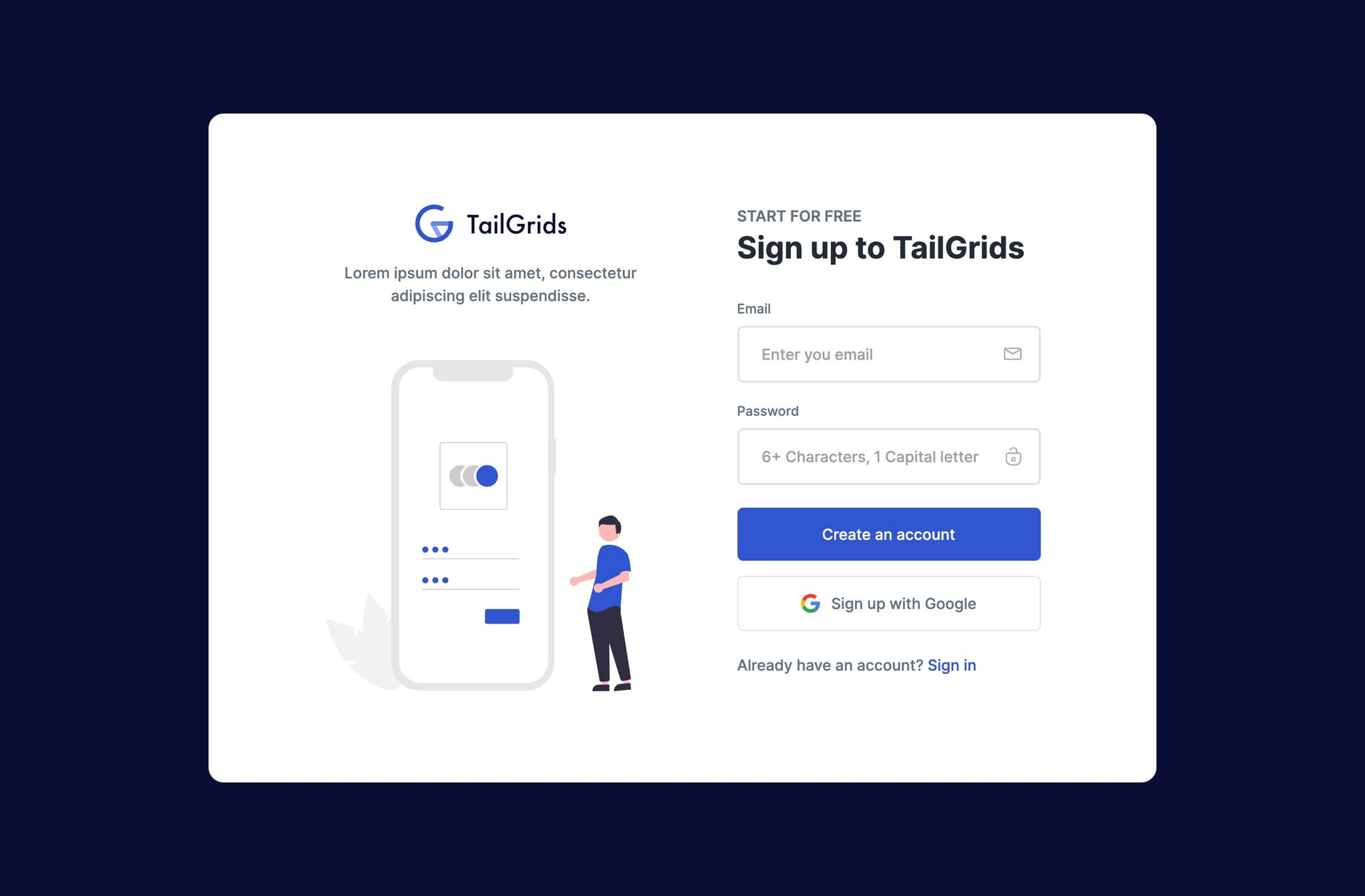 Tailwind Auth/Sign In/Up - Components and Sections | TailGrids