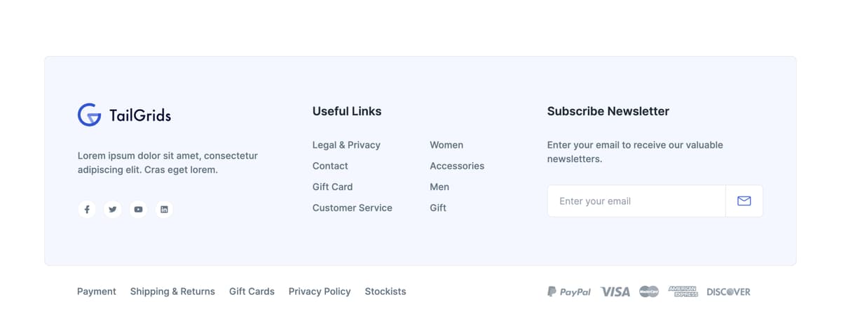 Tailwind E-Commerce Footers - Components and Sections | TailGrids