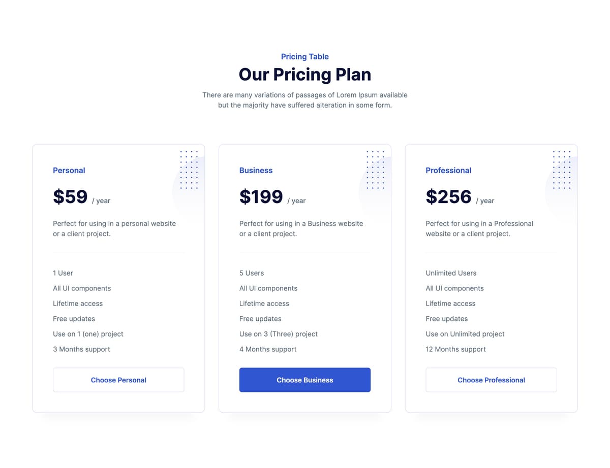 Tailwind Pricing Tables - Components and Sections | TailGrids