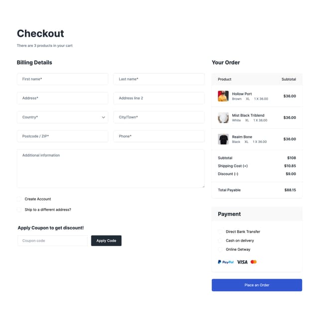 React Checkouts | TailGrids