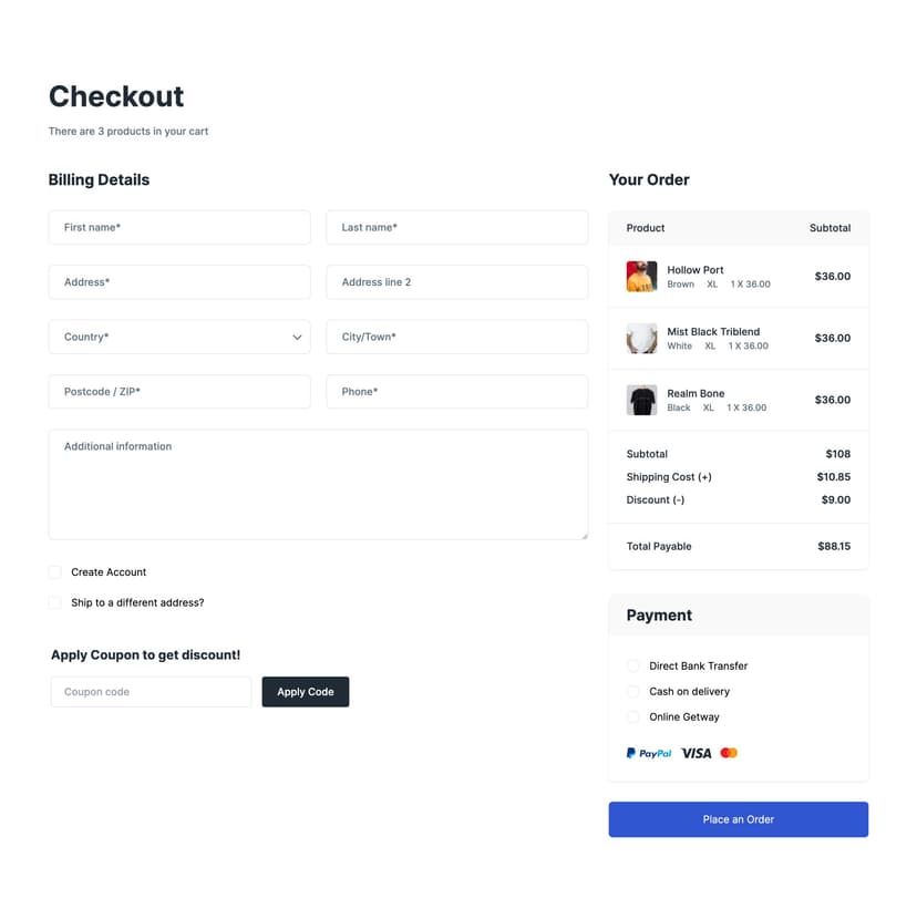 React Checkouts | TailGrids