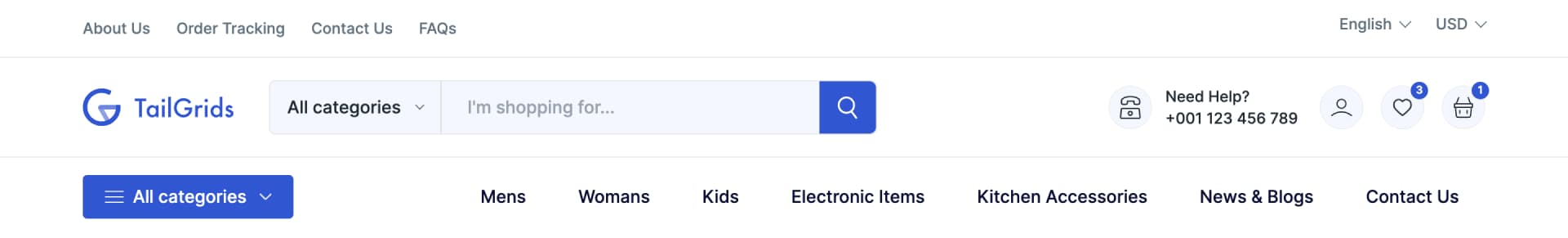 Tailwind E-Commerce Navbars - Components and Sections | TailGrids